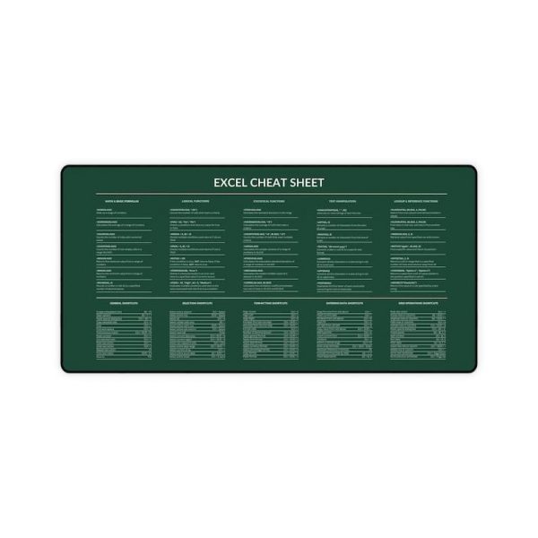 Excel Shortcuts keyboard mouse mat, Windows Shortcuts cheat sheet mouse ...